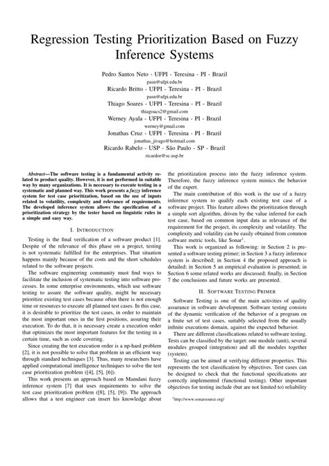 Pdf Regression Testing Prioritization Based On Fuzzy Inference Systems