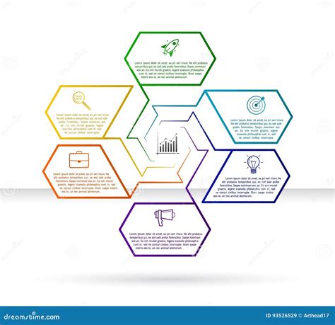 Abstrakt Infographic Designmall Med Sex Text Och Symbol Vektor Illustrationer Illustration Av