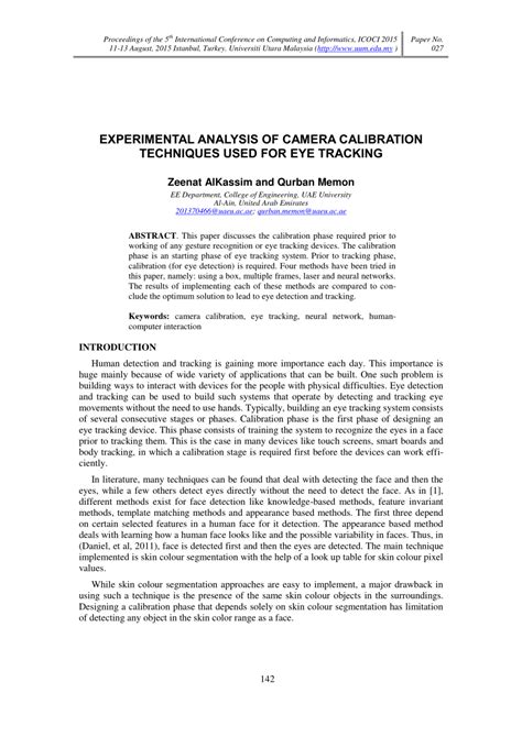 Pdf Experimental Analysis Of Camera Calibration Techniques Used For Eye Tracking