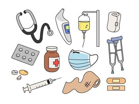 Premium Vector A Set Of Medical Objects Vector Outlined Illustration