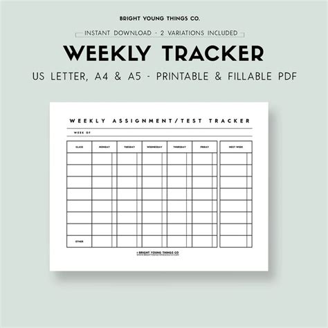 Test And Assignment Weekly Plan Assignment Tracker Printable Assignment Planner Printable
