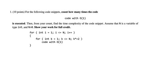 Solved 1.(10 points) For the following code snippets, count | Chegg.com