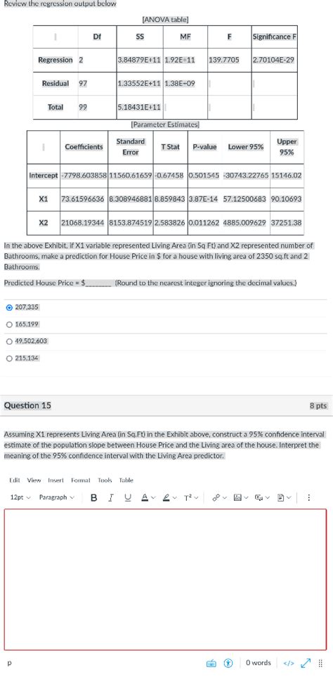 Solved Review The Regression Output Below ANOVA Table Df Chegg