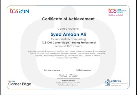 Finished Tcs Ion Career Edge Course Syed Amaan Ali Posted On The Topic Linkedin