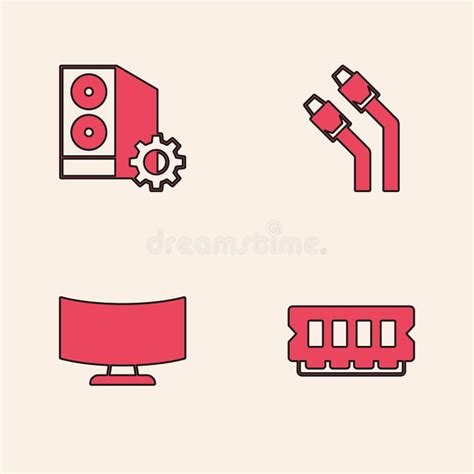 Set Ram Random Access Memory Case Of Computer Lan Cable Network Internet And Computer Monitor
