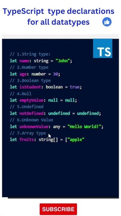 Typescript Type Declaration For All Data Types Shorts Javascript Programming Youtube