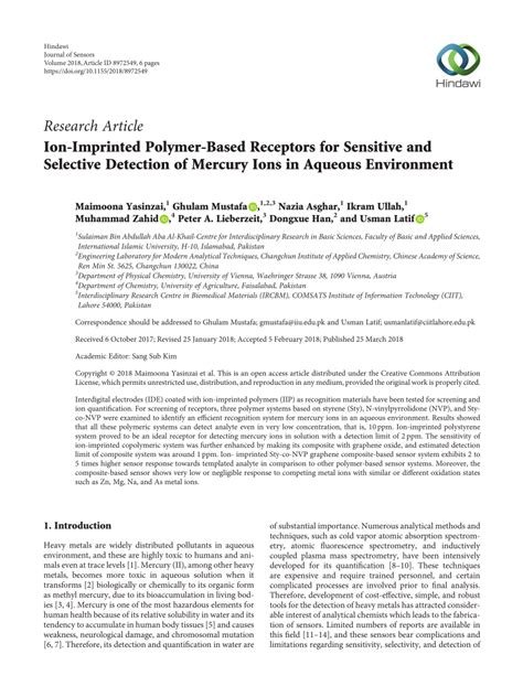 Pdf Ion Imprinted Polymer Based Receptors For Sensitive And Selective Detection Of Mercury