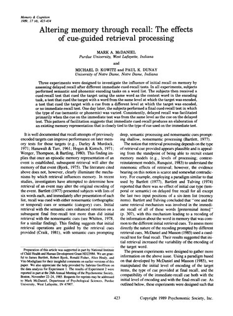 Pdf Altering Memory Through Recall The Effects Of Cue Guided Retrieval Processing