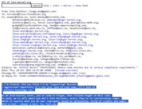 Ответ на пост Open Source не для русских Из списка мэйнтейнеров ядра Linux удалено