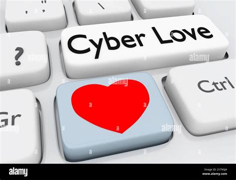 3d Illustration Of Computer Keyboard With The Script Cyber Love On A White Button And A