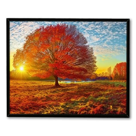 Nawypu Landscape In Autumn With Big Oak Tree Canvas Prints Framed Art