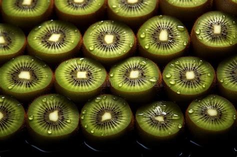 contrast of a single kiwi slice among whole fresh kiwis stock