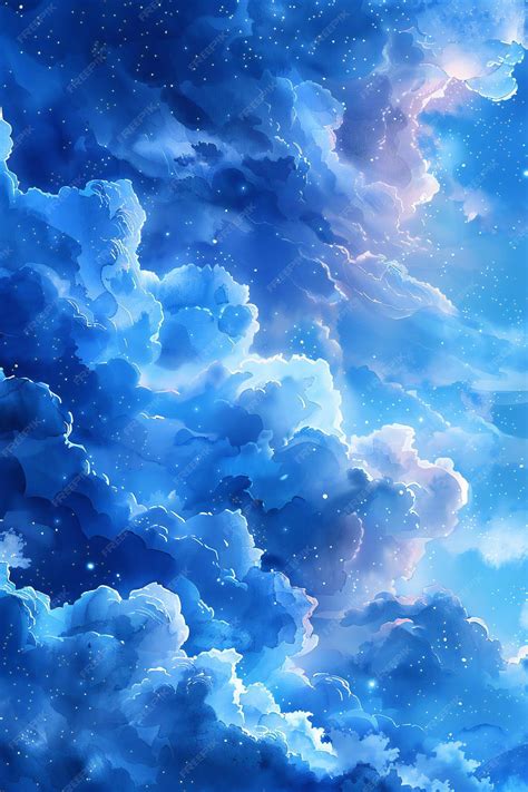 Elegant Abstract Blue Watercolor Background With Clouds And Sky