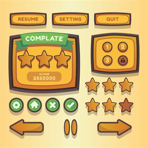 Button Set Designed Game User Interface Gui For Video Games Computers