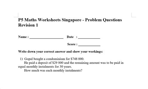 Smartguppy P5 Maths Revision Exercise Problem Sums