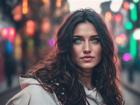 Schöne Frau Mit Schwarzen Haaren Und Blauen Augen Premium Foto