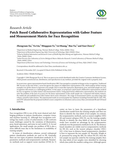Pdf Patch Based Collaborative Representation With Gabor Feature And