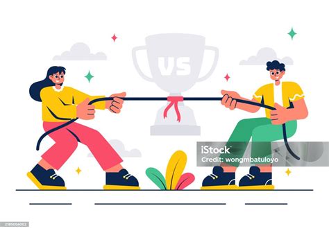 줄다리기 벡터 일러스트 레이 션은 비즈니스 도전 또는 배경에서 다른 경쟁 시나리오에서 로프의 반대쪽 끝을 당기는 사람들을 특징으로합니다 경쟁에 대한 스톡 벡터 아트 및 기타