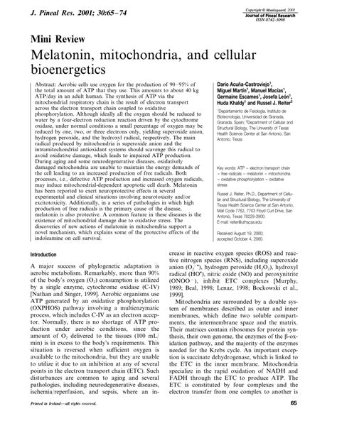 Pdf Melatonin Mitochondria And Cellular Bioenergetics