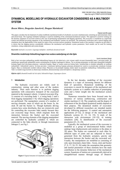 Pdf Dynamical Modelling Of Hydraulic Excavator Considered As A Multibody System