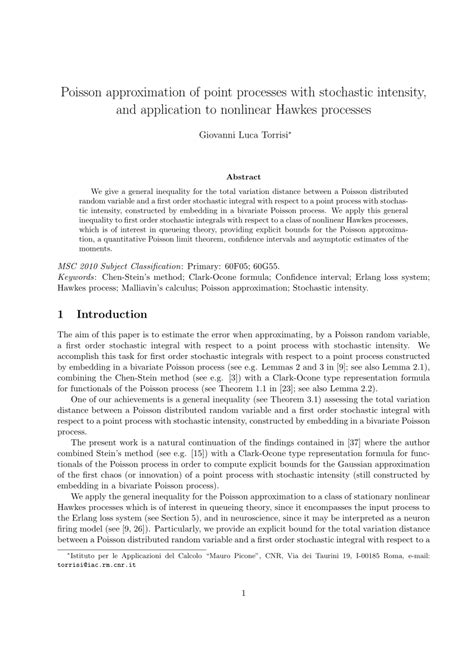 PDF Poisson Approximation Of Point Processes With Stochastic Intensity And Application To