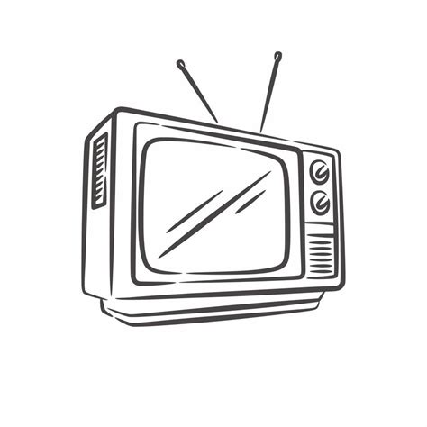 Vintage Retro Television Line Art Retro Tv Hand Drawn 20297772 Vector