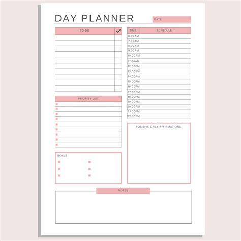 Day Planner Printable Daily Task List Priority Planner Daily Schedule Hourly Plan Life