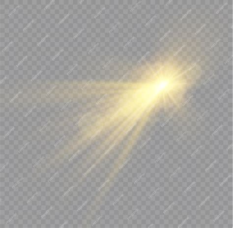 태양 섬광 광선 렌즈 플레어 노란 햇빛 골드 스타 반짝임 글로우 스포트라이트 Bokeh 효과 벡터 프리미엄 벡터