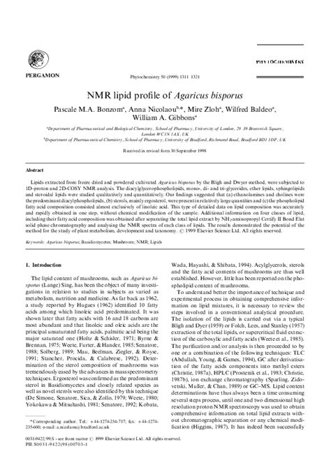 Pdf Nmr Lipid Profile Of Agaricus Bisporus