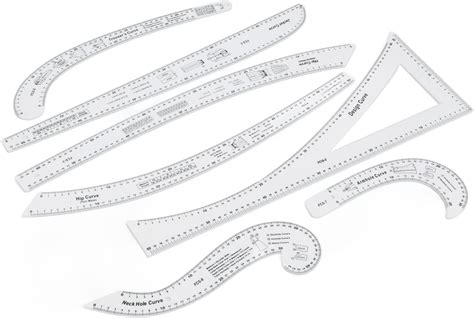 7pcs Sewing Ruler Tailor Set Clear French Curve Ruler