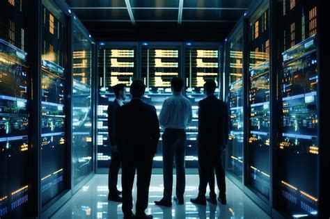 Premium Photo Technicians Coordinating A Major System Upgrade In A Server Room