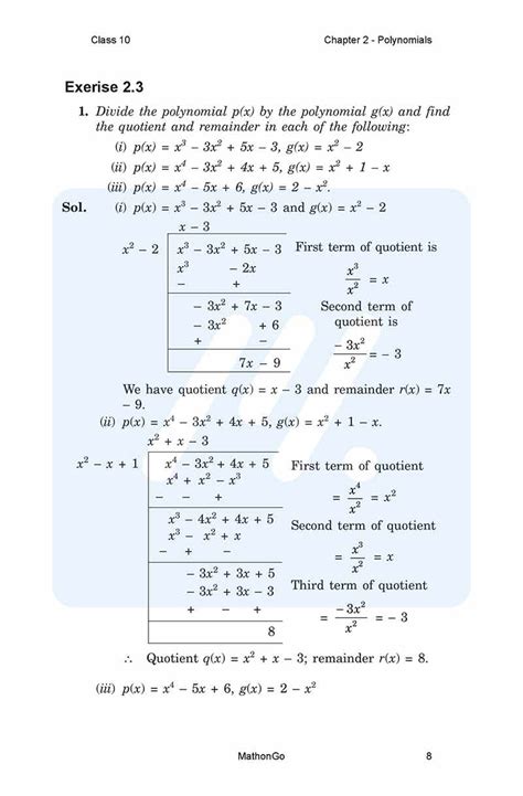NCERT Solutions For Class 10 Maths Chapter 2 Exercise 2 3 MathonGo