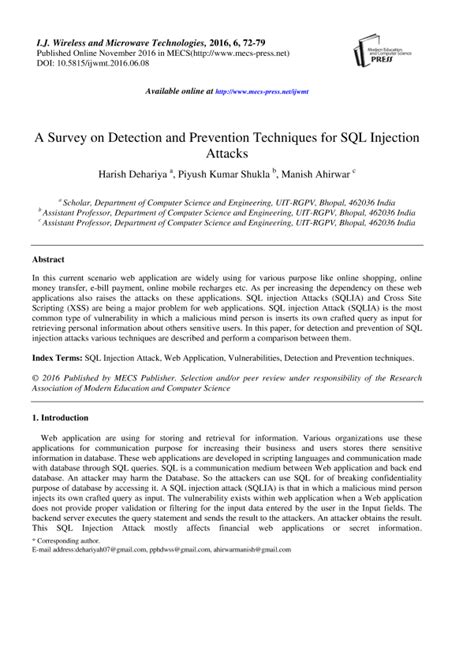 A Survey On Detection And Prevention Techniques For Sql Injection