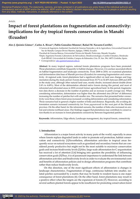pdf impact of forest plantations on fragmentation and connectivity