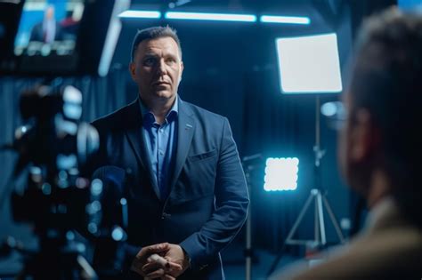 Premium Photo Public Figure With Microphone In Front Of Cameras Generative AI