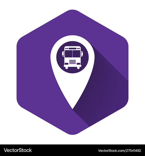 White Map Pointer With Bus Icon Isolated Long Vector Image