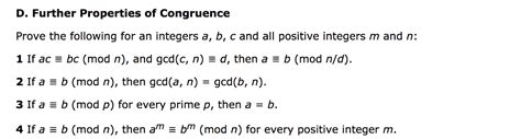 Solved D Further Properties Of Congruence Prove The Chegg