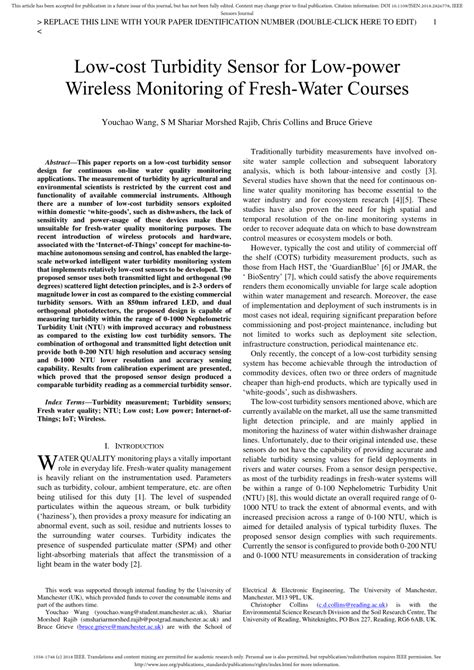 Pdf Low Cost Turbidity Sensor For Low Power Wireless Monitoring Of