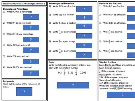 GCSE Foundation Maths Revision Sheet Fractions Decimals Percentages Teaching Resources