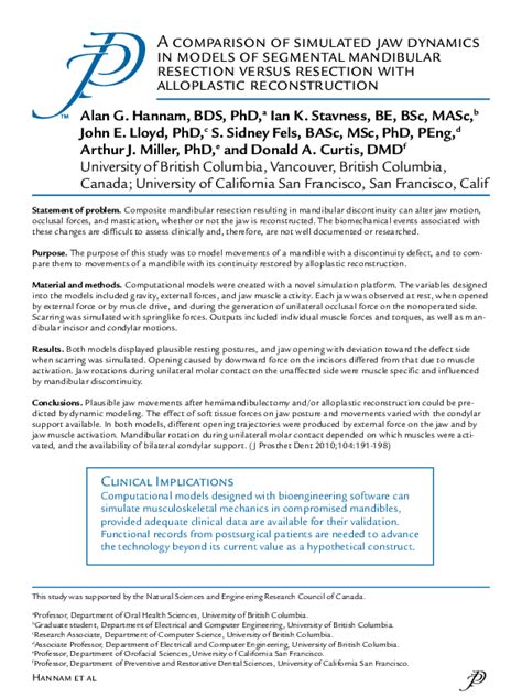 Pdf A Comparison Of Simulated Jaw Dynamics In Models Of Segmental