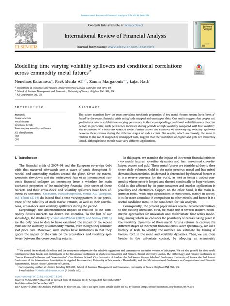 Pdf Modelling Time Varying Volatility Spillovers And Conditional Correlations Across Commodity