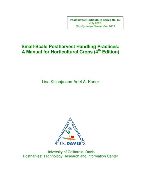PDF Small Scale Postharvest Handling Practices A Manual For Horticultural Crops Th Edition