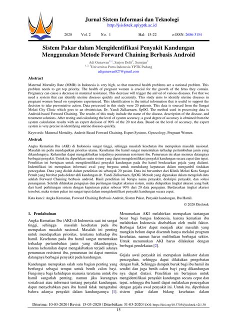 PDF Sistem Pakar Dalam Mengidentifikasi Penyakit Kandungan Menggunakan Metode Forward Chaining