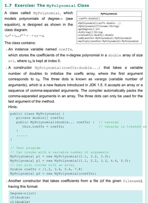Solved Exercise The MyPolynomial Class A Class Called Chegg