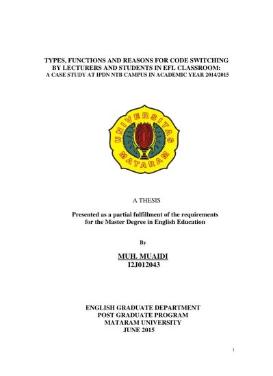 Types Functions And Reasons For Code Switching By Lecturers And