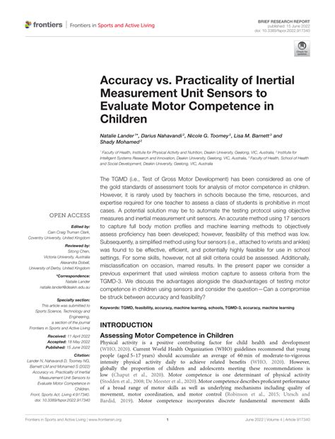 Pdf Accuracy Vs Practicality Of Inertial Measurement Unit Sensors To Evaluate Motor