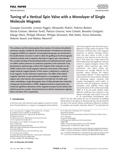 Pdf Tuning Of A Vertical Spin Valve With A Monolayer Of Single