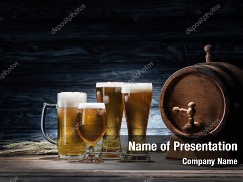 Beer Glasses Tasty Wheat Spikelets Powerpoint Template Beer Glasses Tasty Wheat Spikelets