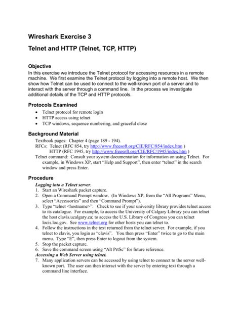 wireshark exercise telnet and protocol analysis