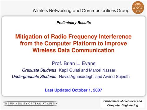 Preliminary Results Mitigation Of Radio Frequency Interference From The Computer Platform To